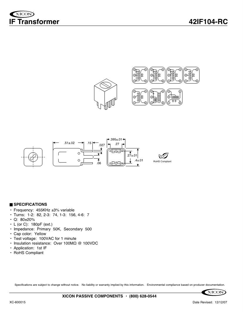 Xicon Passive Components Datasheets – Mouser