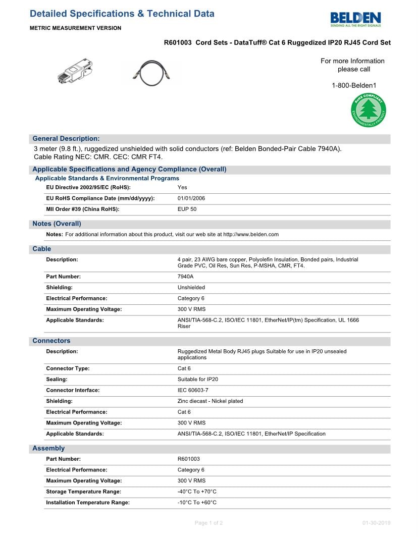 Cat 6 23 AWG Wire & Cable Datasheets – Mouser