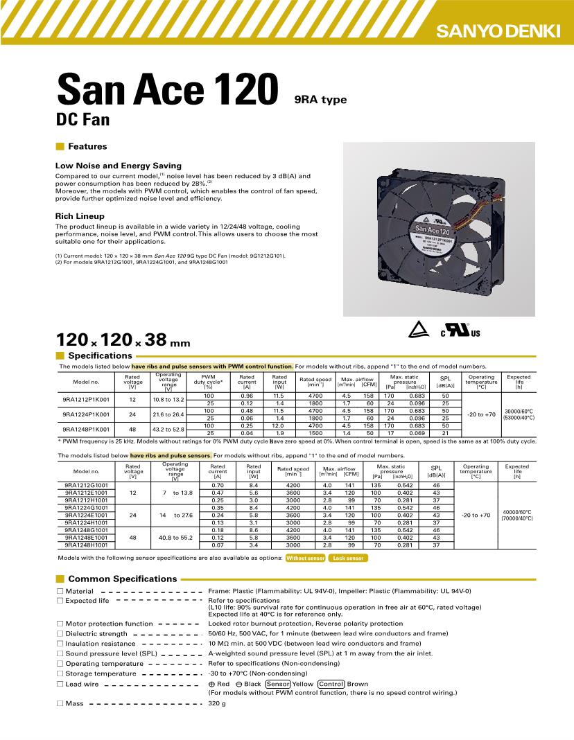 Sanyo Denki San Ace 120 Fans & Blowers Datasheets – Mouser