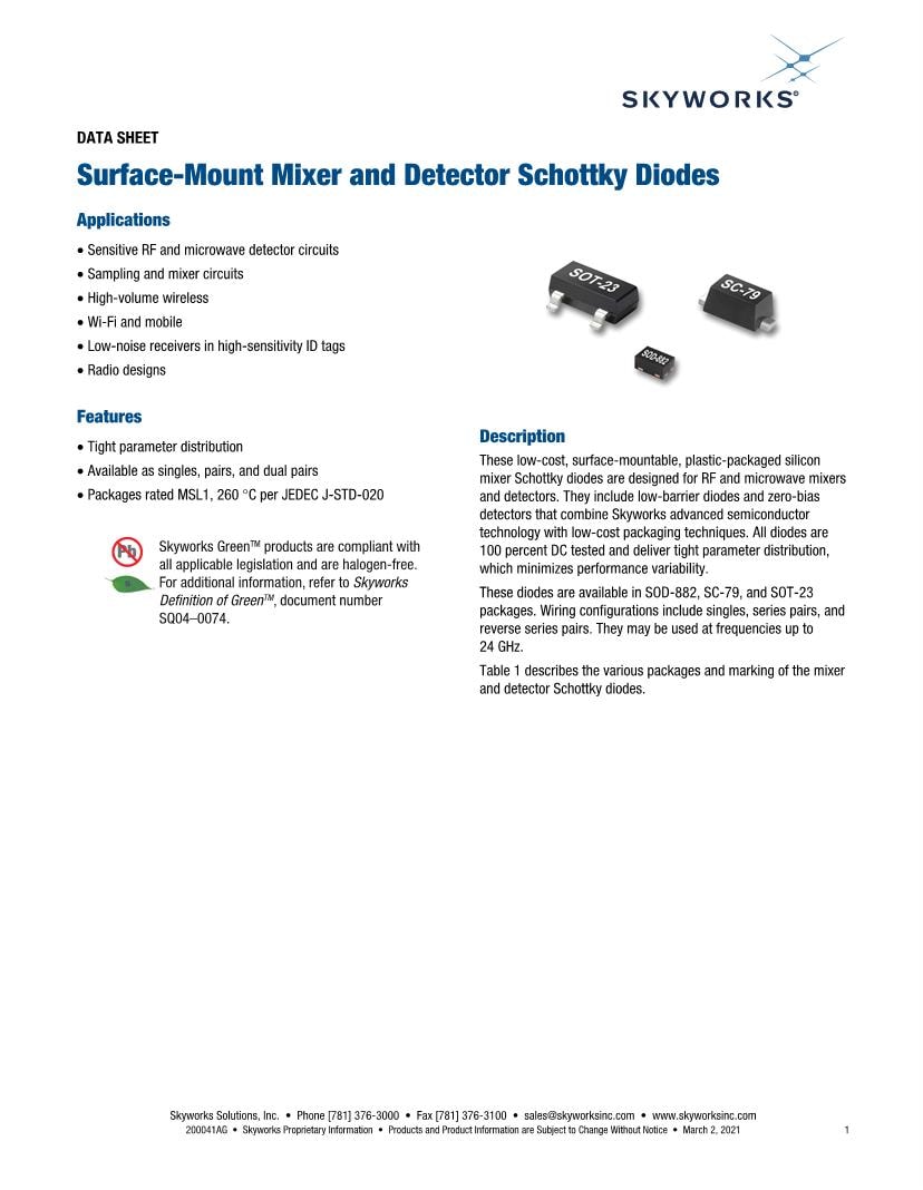 Schottky Diodes Discrete Semiconductors Datasheets – Mouser