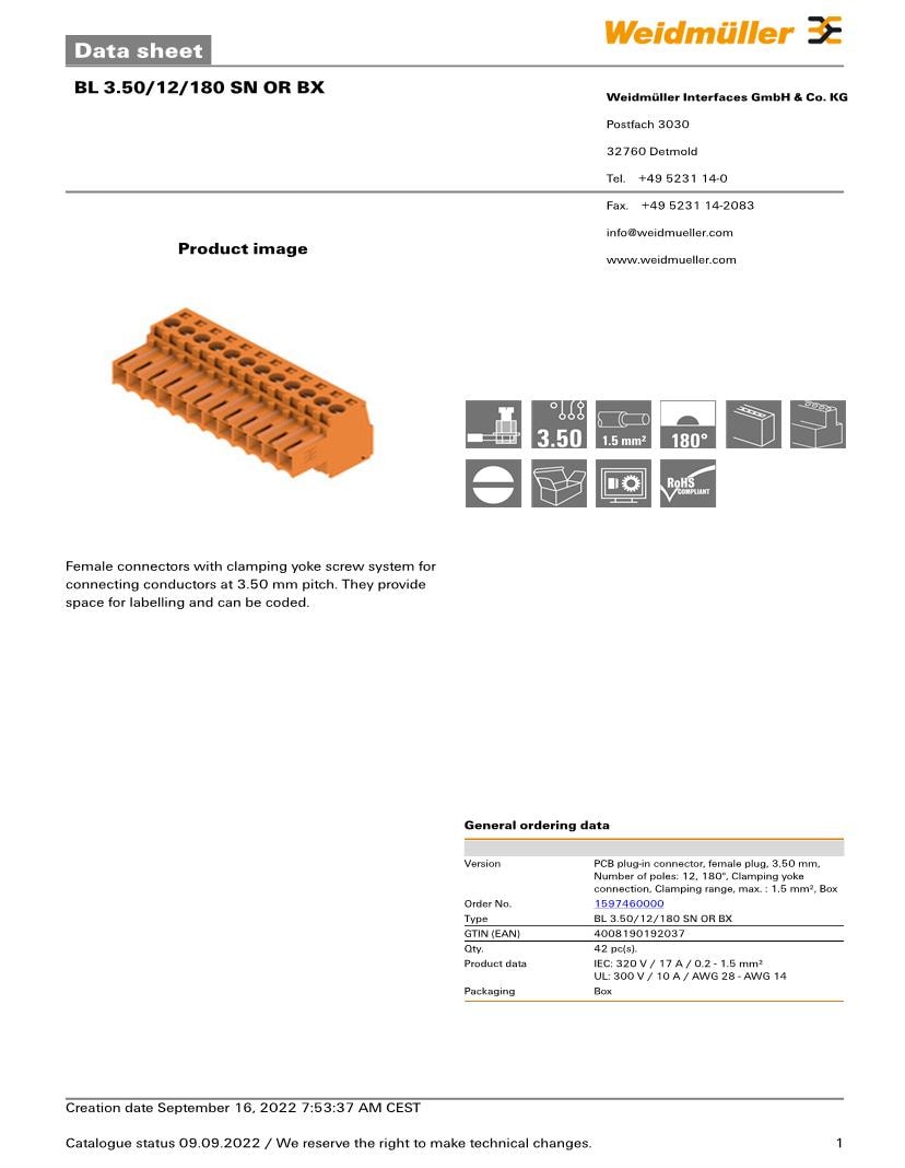 Weidmuller Connectors Datasheets – Mouser
