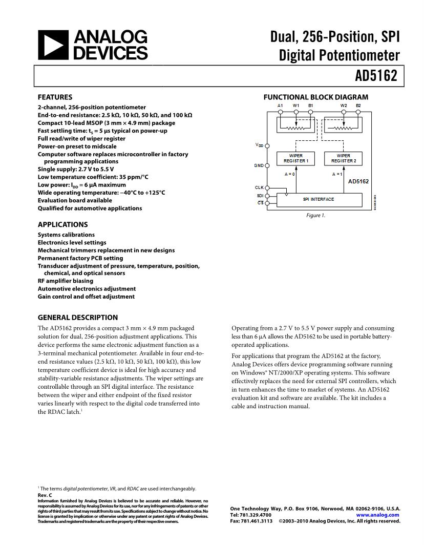 Analog Devices Digital Potentiometer ICs Datasheets – Mouser