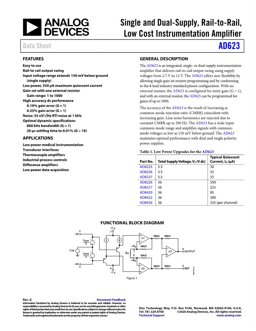 Ad623 Datasheet And Product Info Analog Devices AD623ANZ Analog
