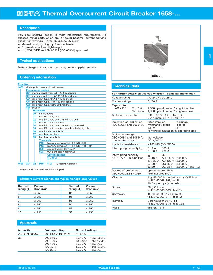 Thermal Overcurrent Circuit Breakers Datasheets – Mouser