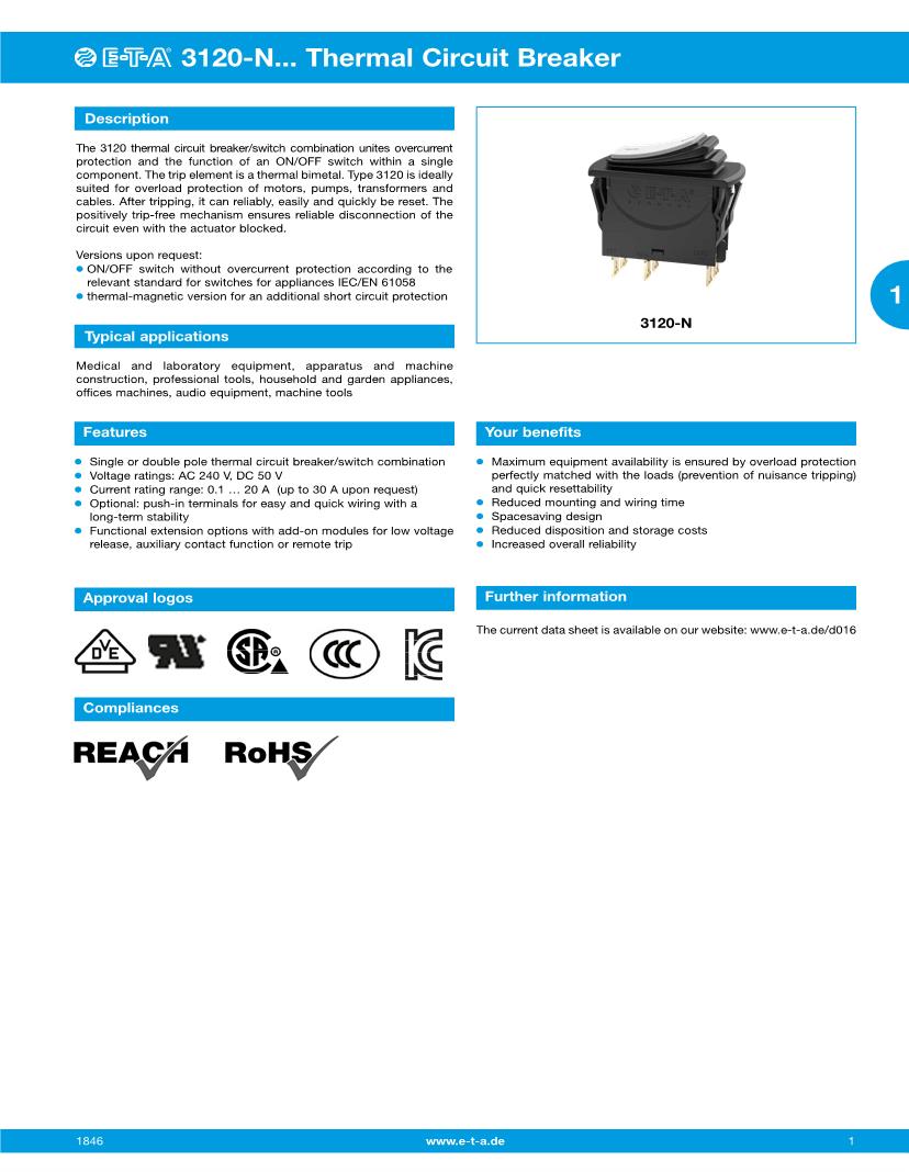 Thermal Overcurrent Circuit Breakers Datasheets – Mouser