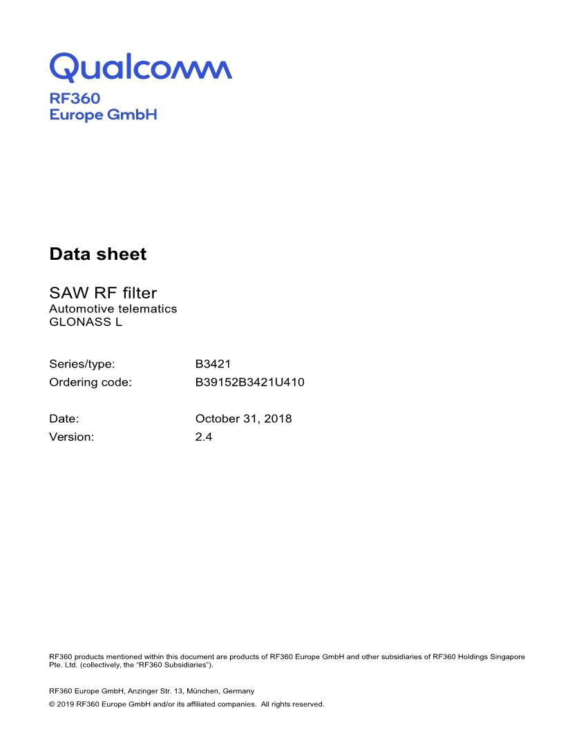 Qualcomm RF360 Passive Components Datasheets – Mouser