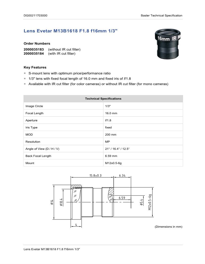 Lens Camera Lenses Datasheets – Mouser