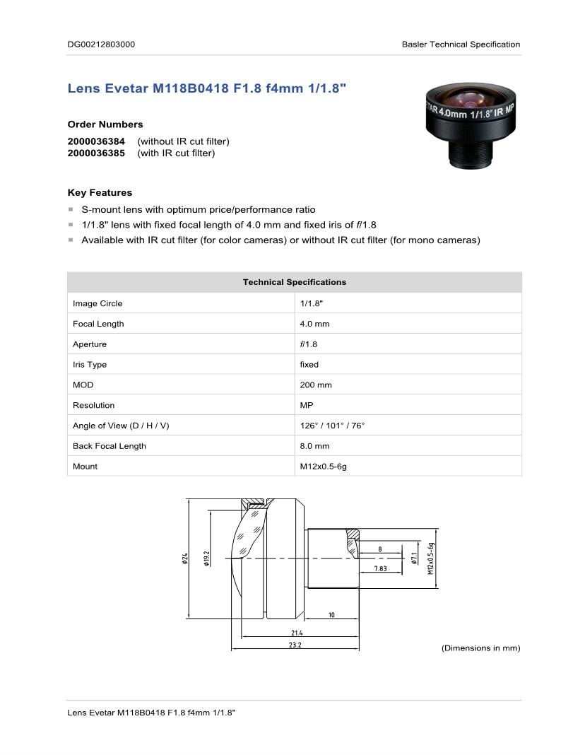 Lens Camera Lenses Datasheets – Mouser