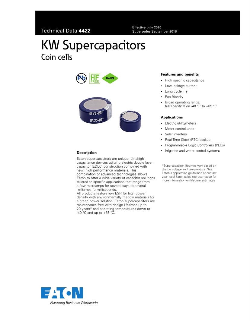Supercapacitors / Ultracapacitors Datasheets – Mouser