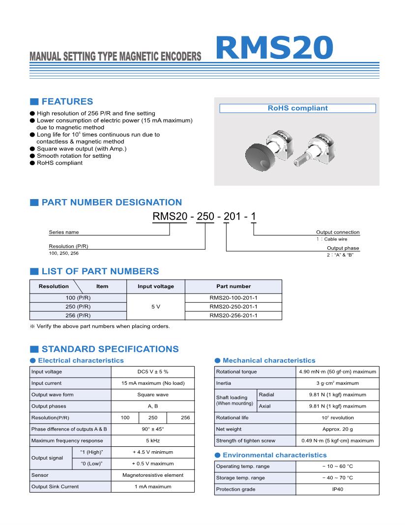 Nidec 100 PPR Encoders Datasheets – Mouser