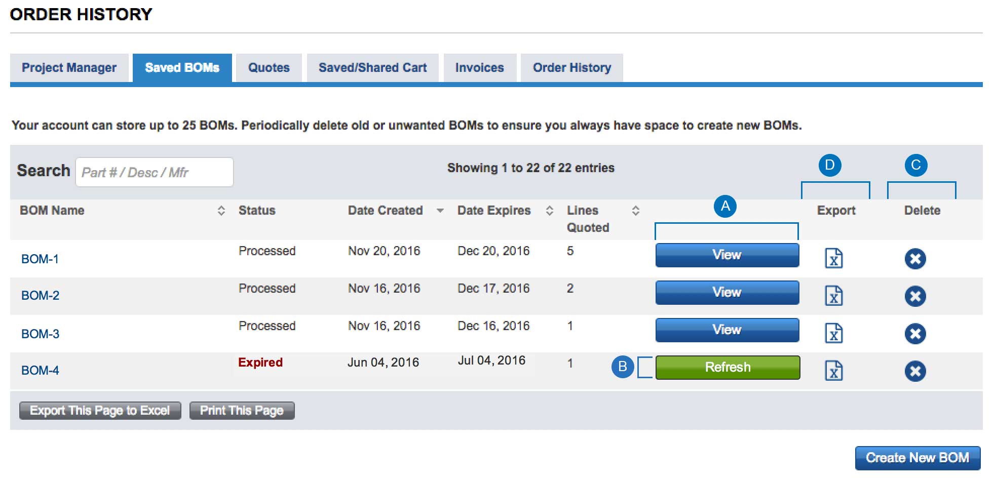 Manage Your Saved BOMs - Mouser