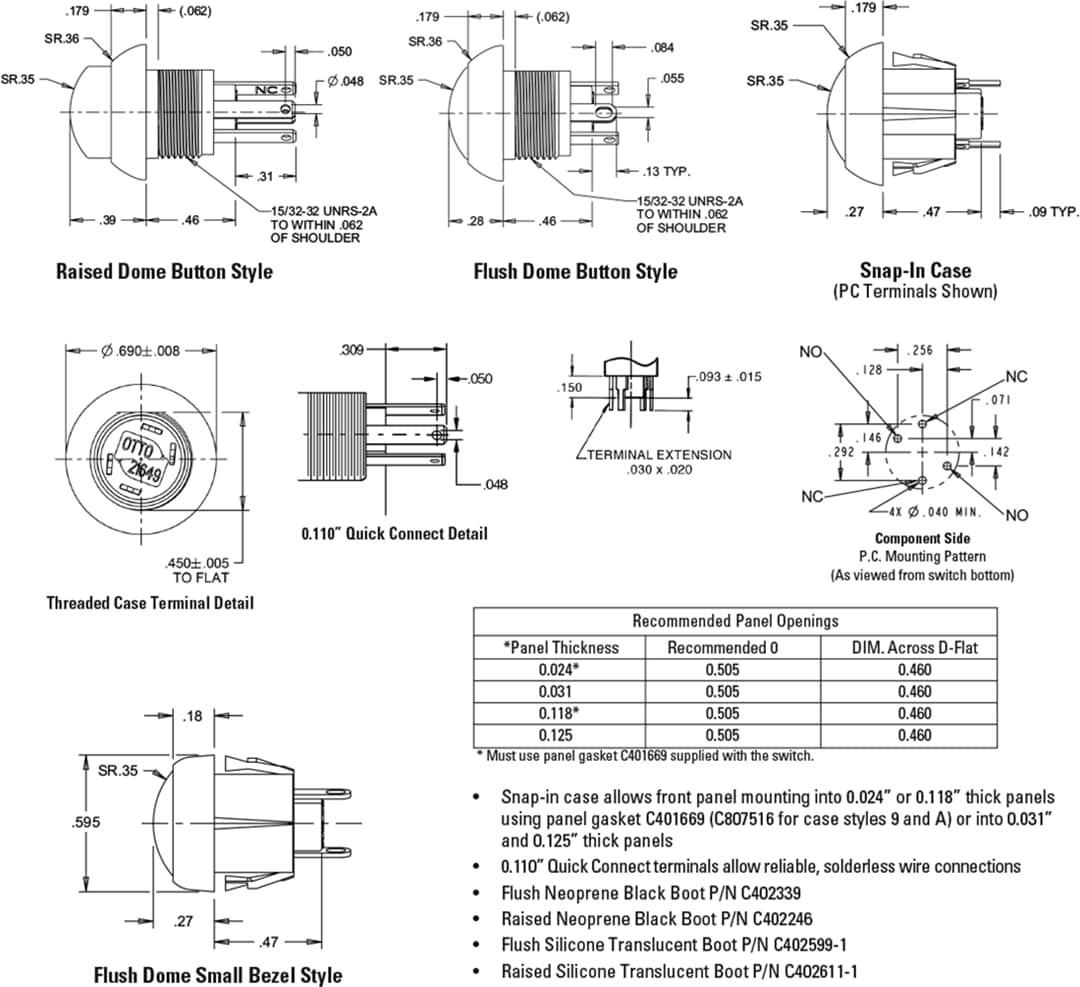 P9 Dome Pushbutton Switches - OTTO | Mouser