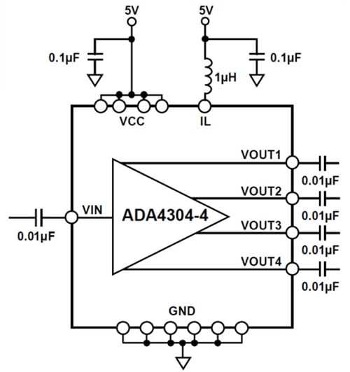 ADA4304-3/-4 Single-Ended Active RF Splitters - ADI | Mouser
