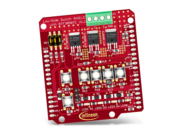 SHIELDBTF3050TE Low-Side Switch Shield - Infineon Technologies | Mouser