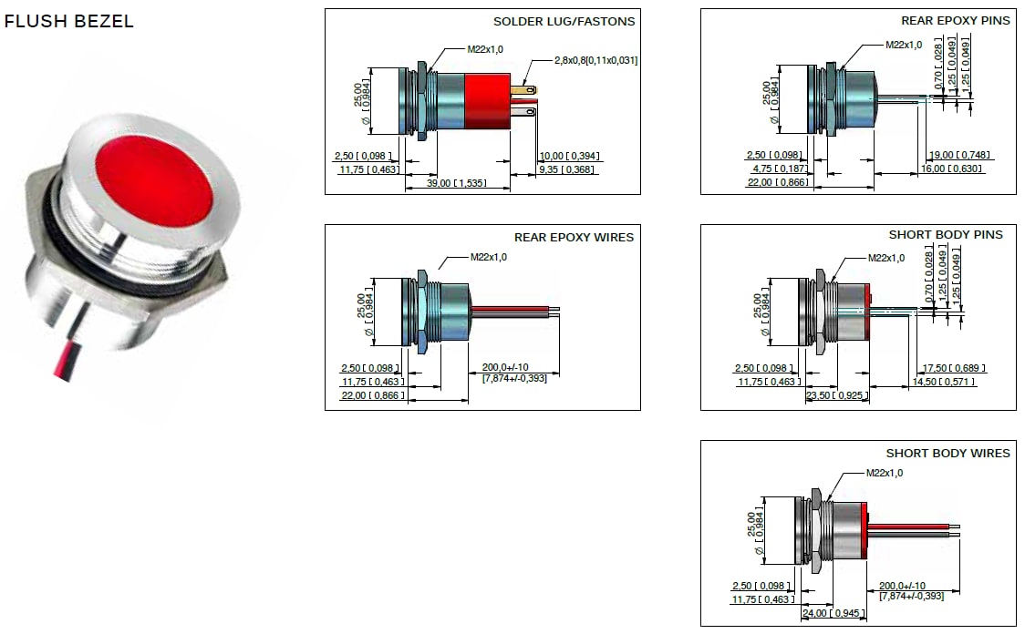 Q22 22mm (.866") Panel Mount LED Indicators - Apem | Mouser