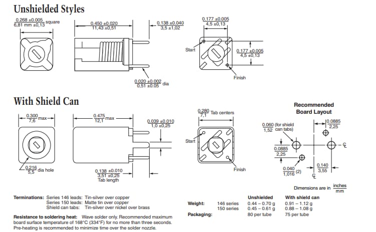 146/150 Series 7mm Tunable RF Coils - Coilcraft | Mouser
