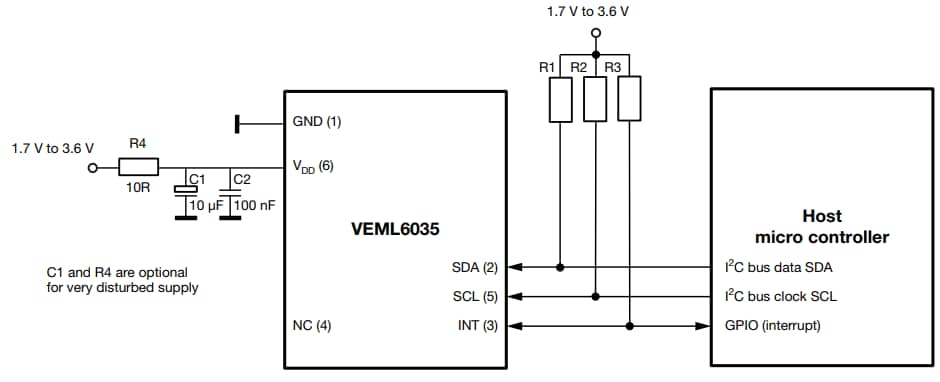 VEML6035 I2C Ambient Light Sensor - Vishay | Mouser