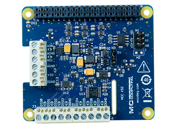 MCC 152 Voltage & DIO DAQ Hat for Raspberry Pi - Digilent | Mouser