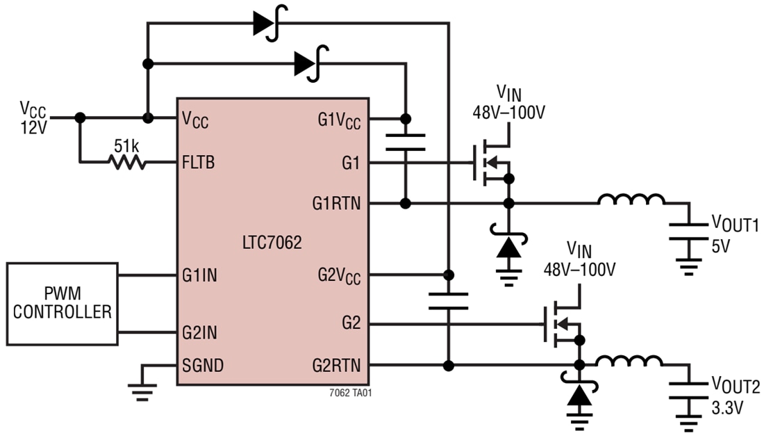 LTC7062 Dual High-Side MOSFET Gate Driver IC - ADI | Mouser