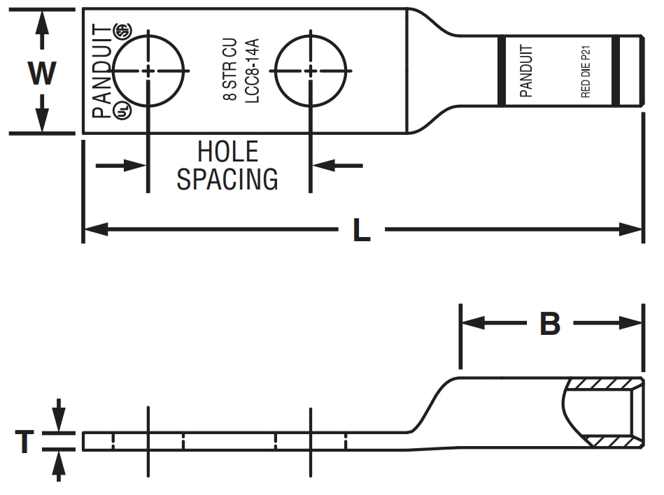 LCC Series Long Barrel Lugs - Panduit | Mouser