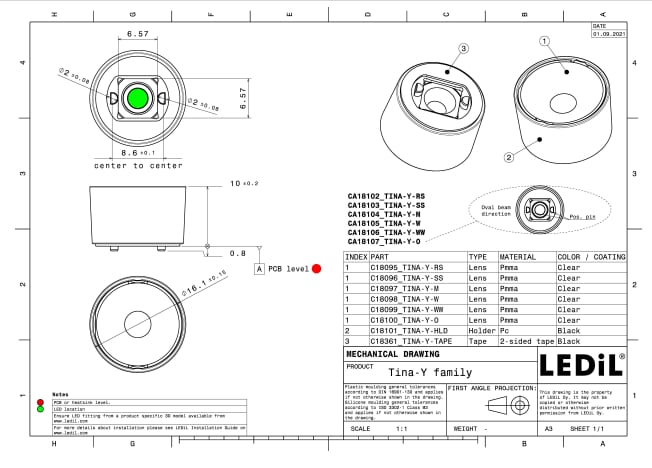 Tina-Y LED Lighting Lens Assemblies - Ledil | Mouser