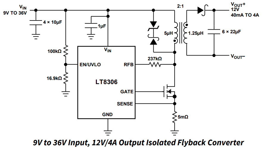 LT8306 No-Opto Isolated Flyback Controllers - ADI | Mouser
