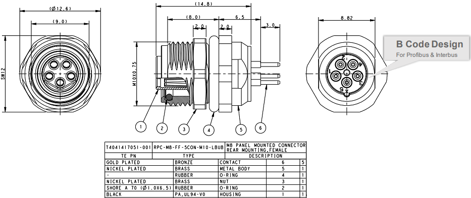 M8 B-Code 5-Pin Circular Connector - TE | Mouser