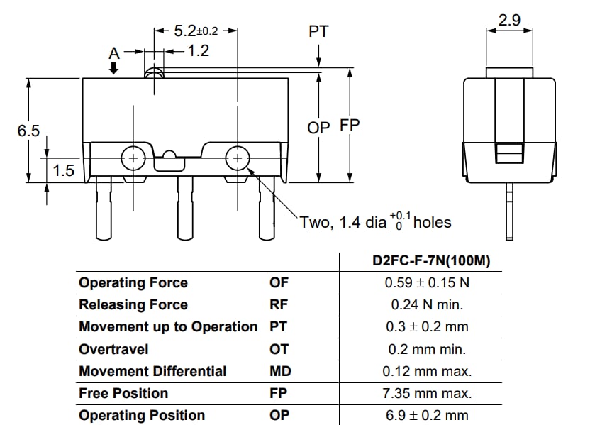 D2FC Ultra Subminiature Basic Switch - Omron Electronics | Mouser