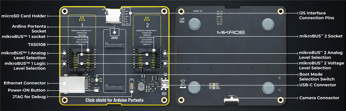 MIKROE-6079 Click Shield for Arduino Portenta - Mikroe | Mouser