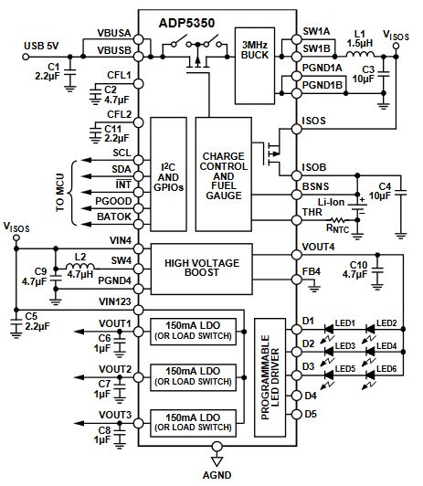 ADP5350 Advanced Battery Management PMIC - ADI | Mouser