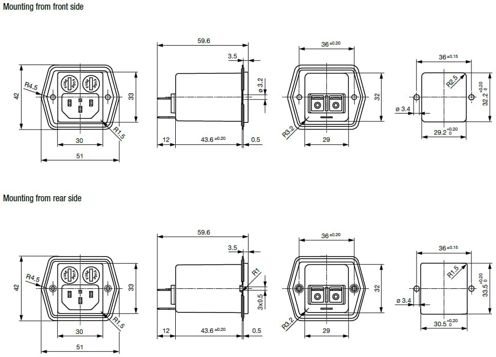 5707 Front Side Mount Power Entry Modules - Schurter | Mouser
